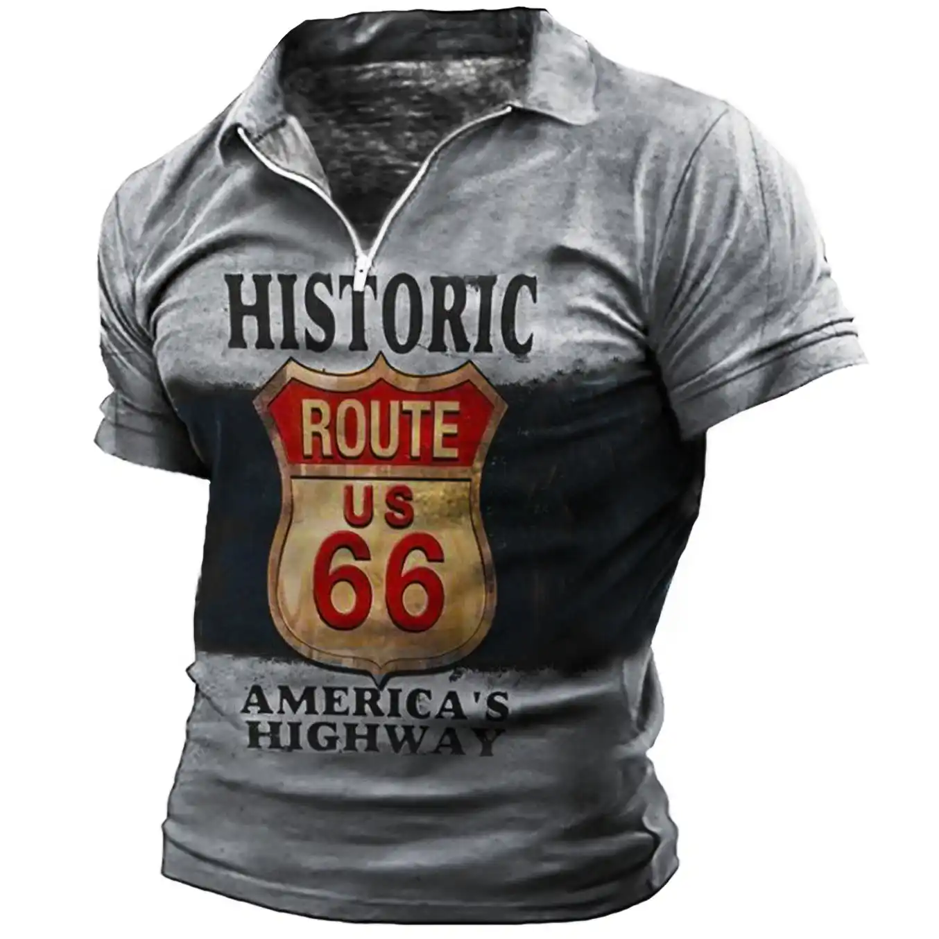 Men's Outdoor Route 66 Highway Zip Polo T-Shirt
